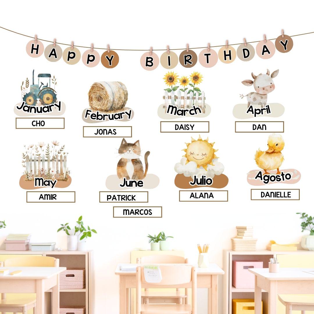 Calm Farm Birthday Display, Editable Birthday Bulletin Board ...