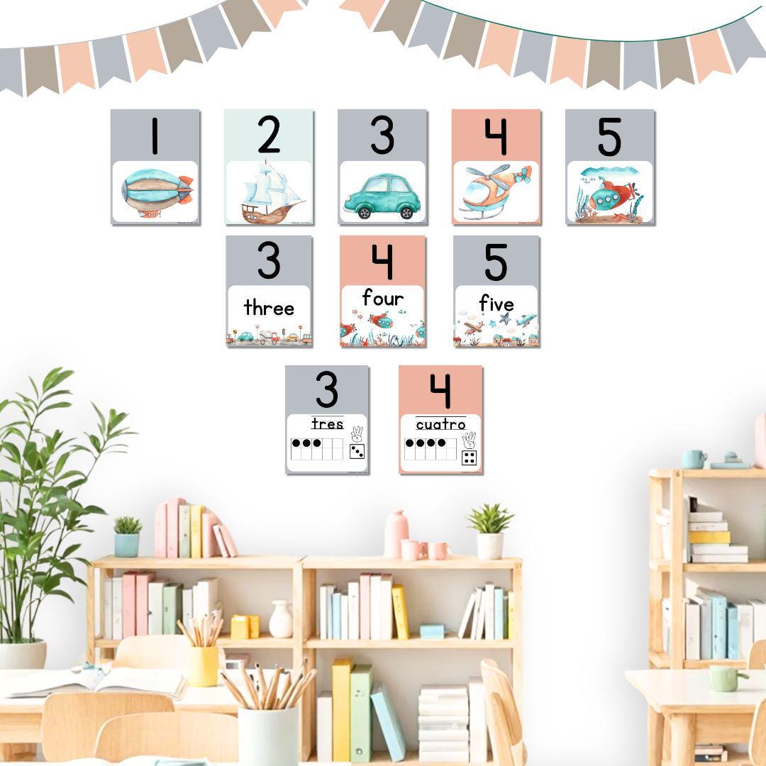 Travel & Adventure Number Posters for Classroom Decor, Spanish Version ...