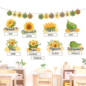 Sunflower Birthday Display, Editable Birthday Bulletin Board ...