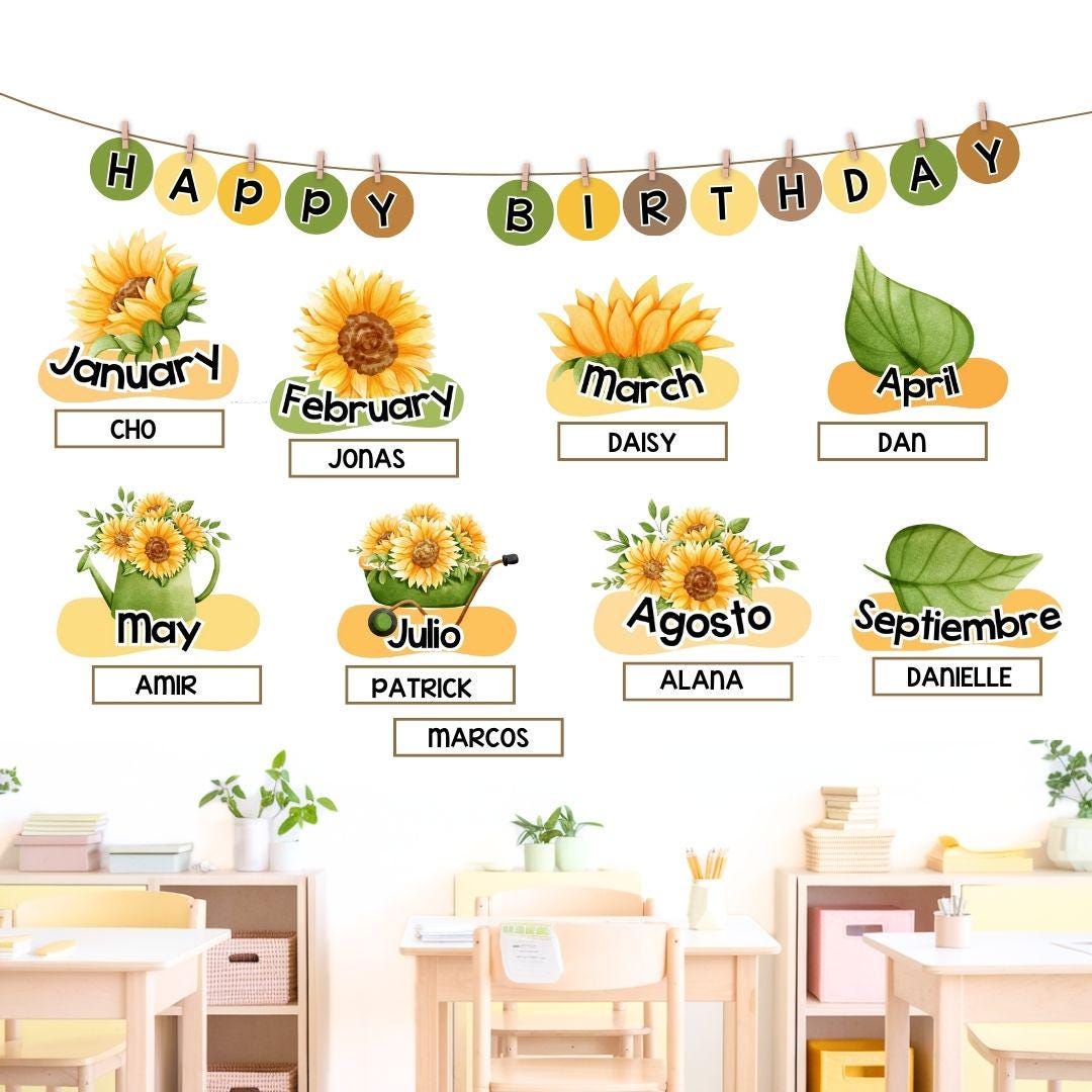 Sunflower Birthday Display, Editable Birthday Bulletin Board ...