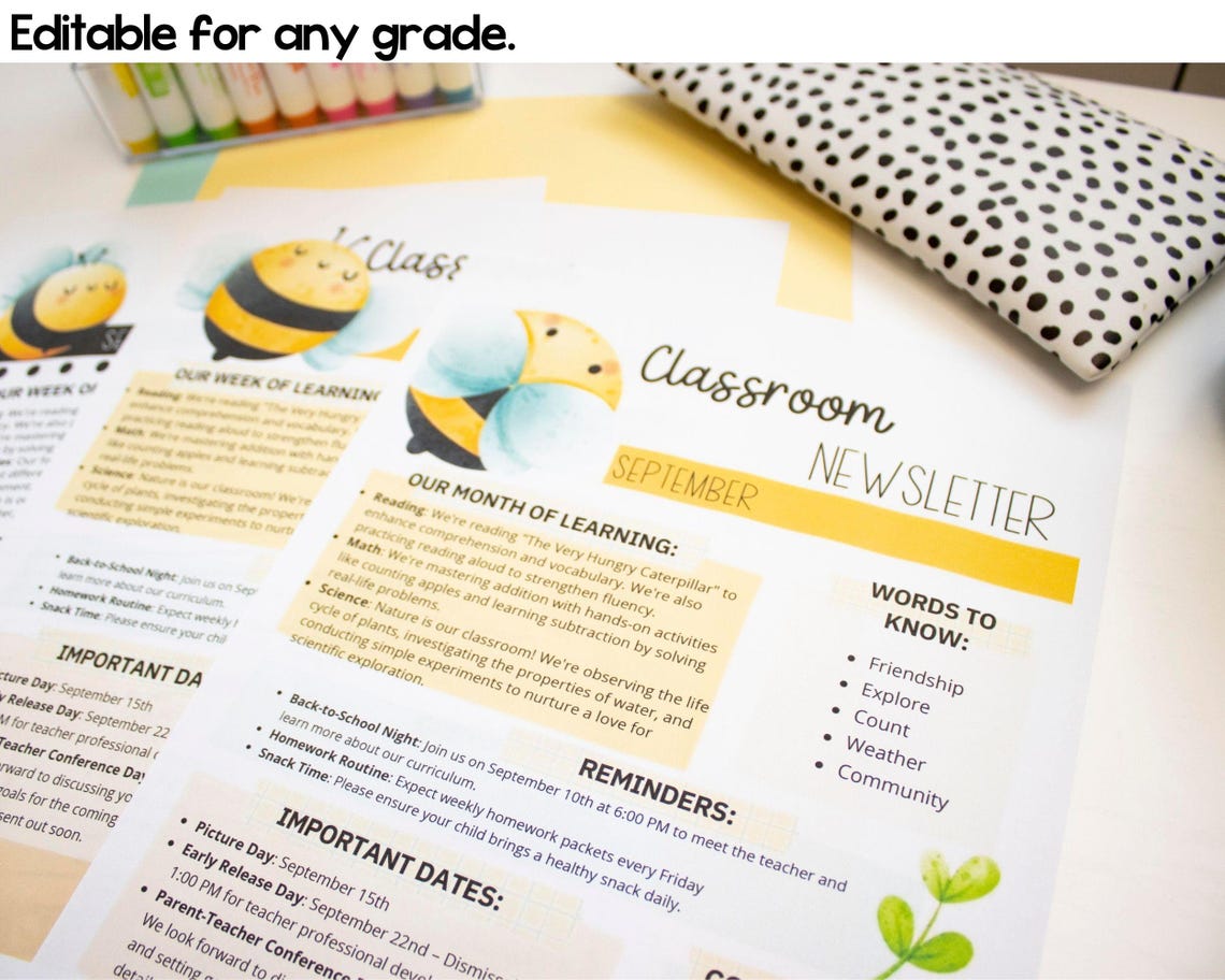 Busy Bees Classroom Newsletter Templates | Editable Weekly and Monthly ...