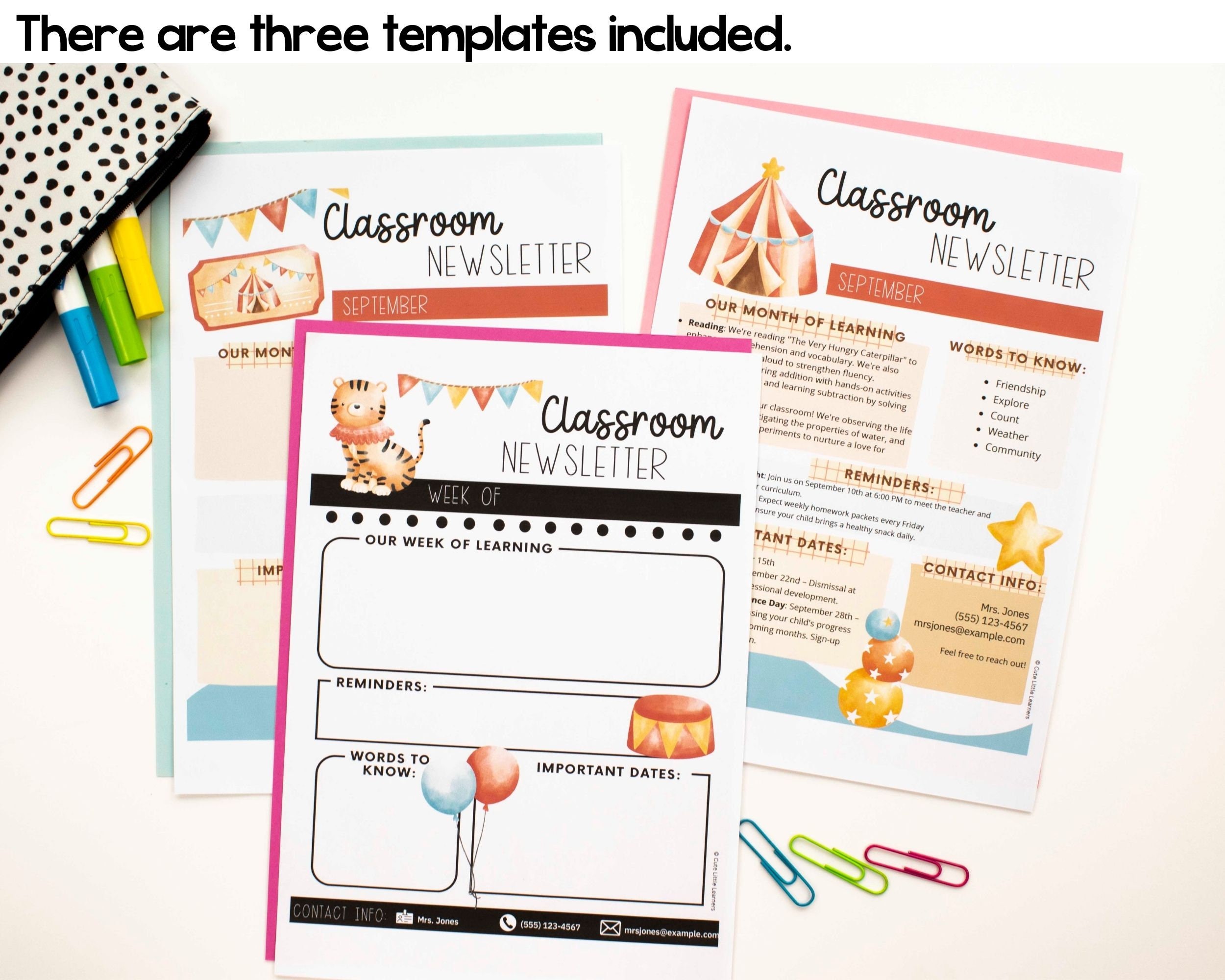 Editable Classroom Newsletter Templates Fun Circus Themed, Weekly ...