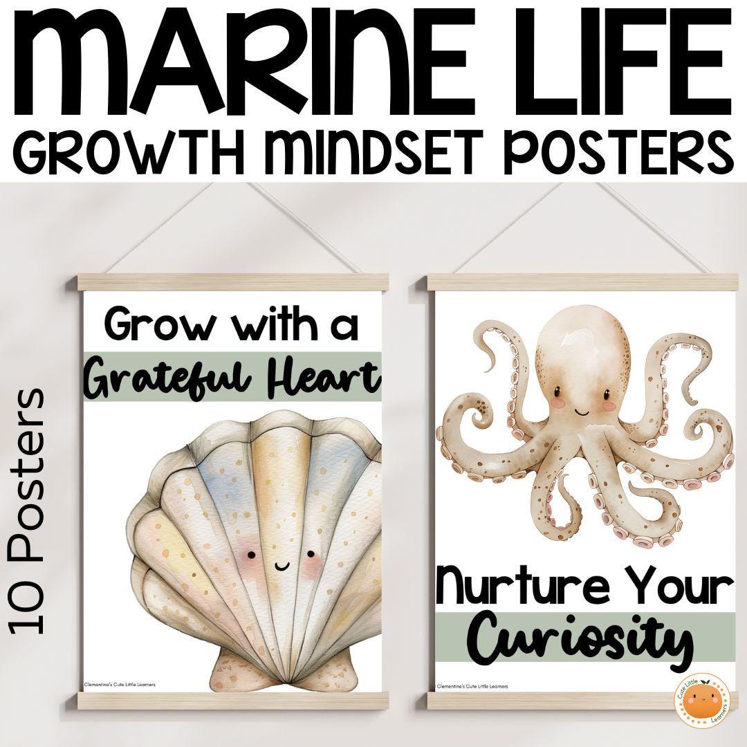 Marine Life Themed Growth Mindset Posters - Motivational Notes ...