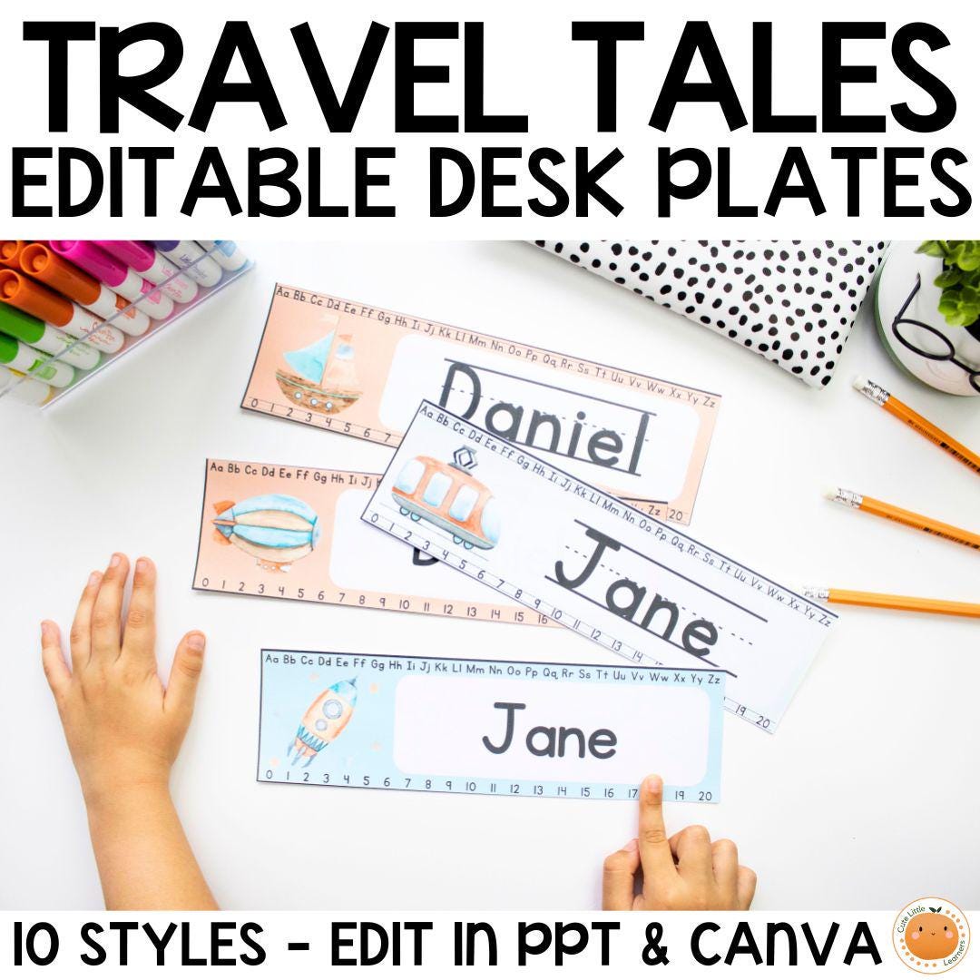 Editable Desk Name Tags With Letters and Numbers Travel Adventure ...