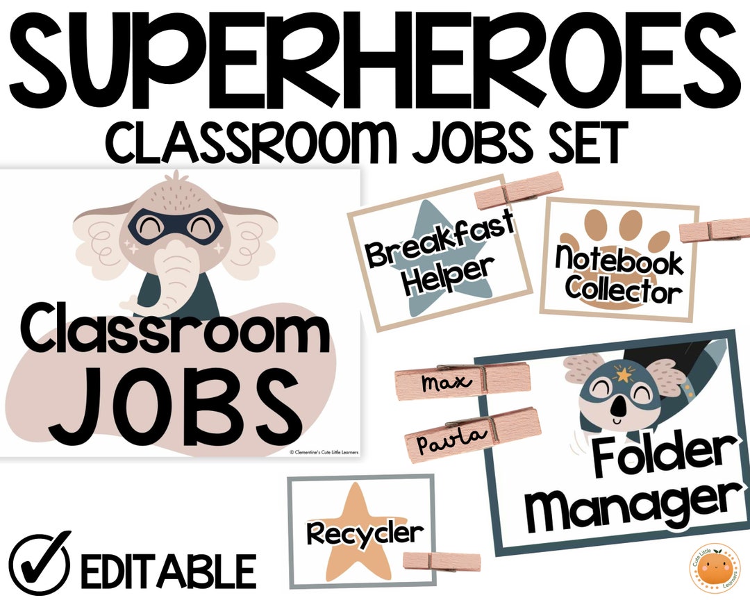 Editable Classroom Jobs Superheroes Themed Bulletin Board & - Etsy