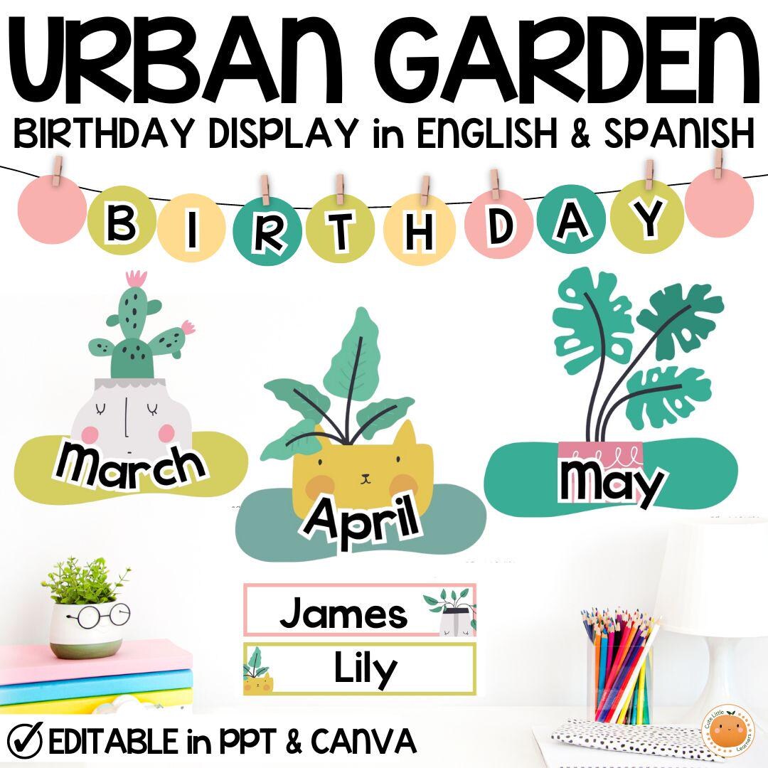Birthday Display Urban Garden Themed, Editable Birthday Bulletin Board ...