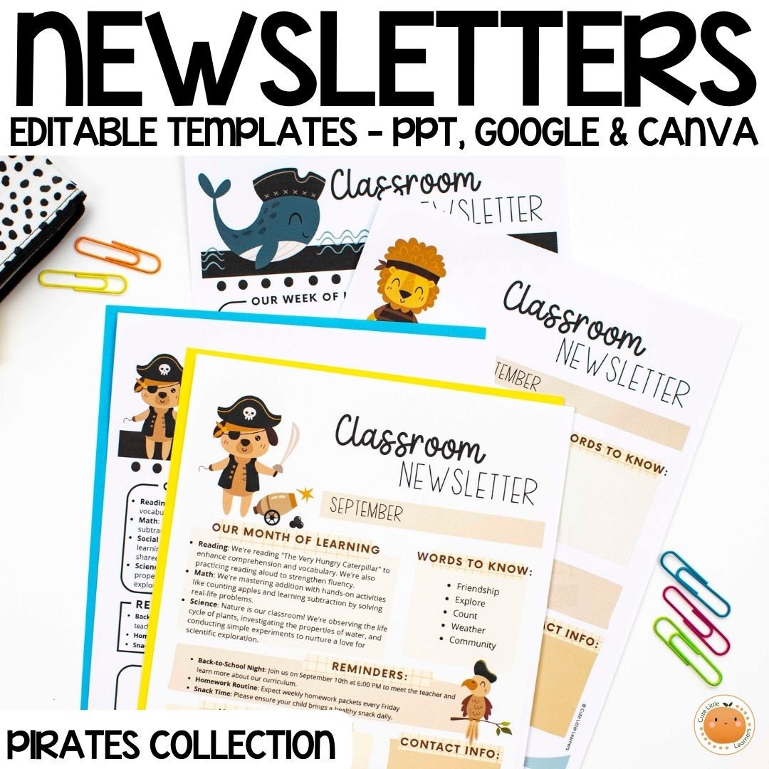 Editable Classroom Newsletter Templates Pirates Themed, Weekly ...