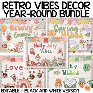 Retro Classroom Decor Bundle, Year-round Bulletin Boards & Door Decor ...