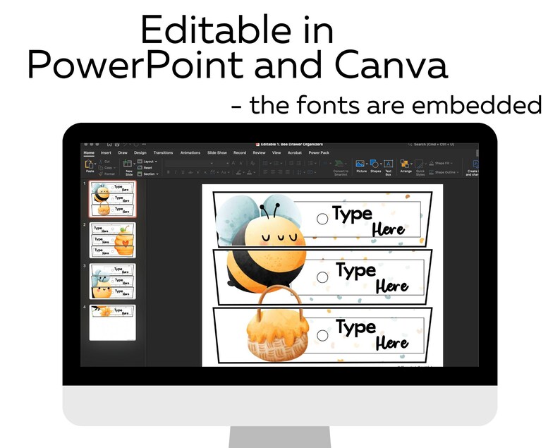Editable 10 Drawer Rolling Cart Labels Set Busy Bee Themed Editable ...