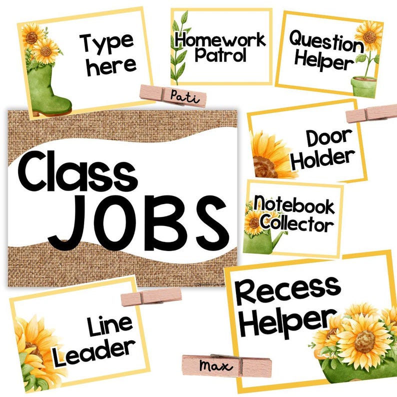 Sunflowers Classroom Jobs Display | Editable Bulletin Board Decor for ...