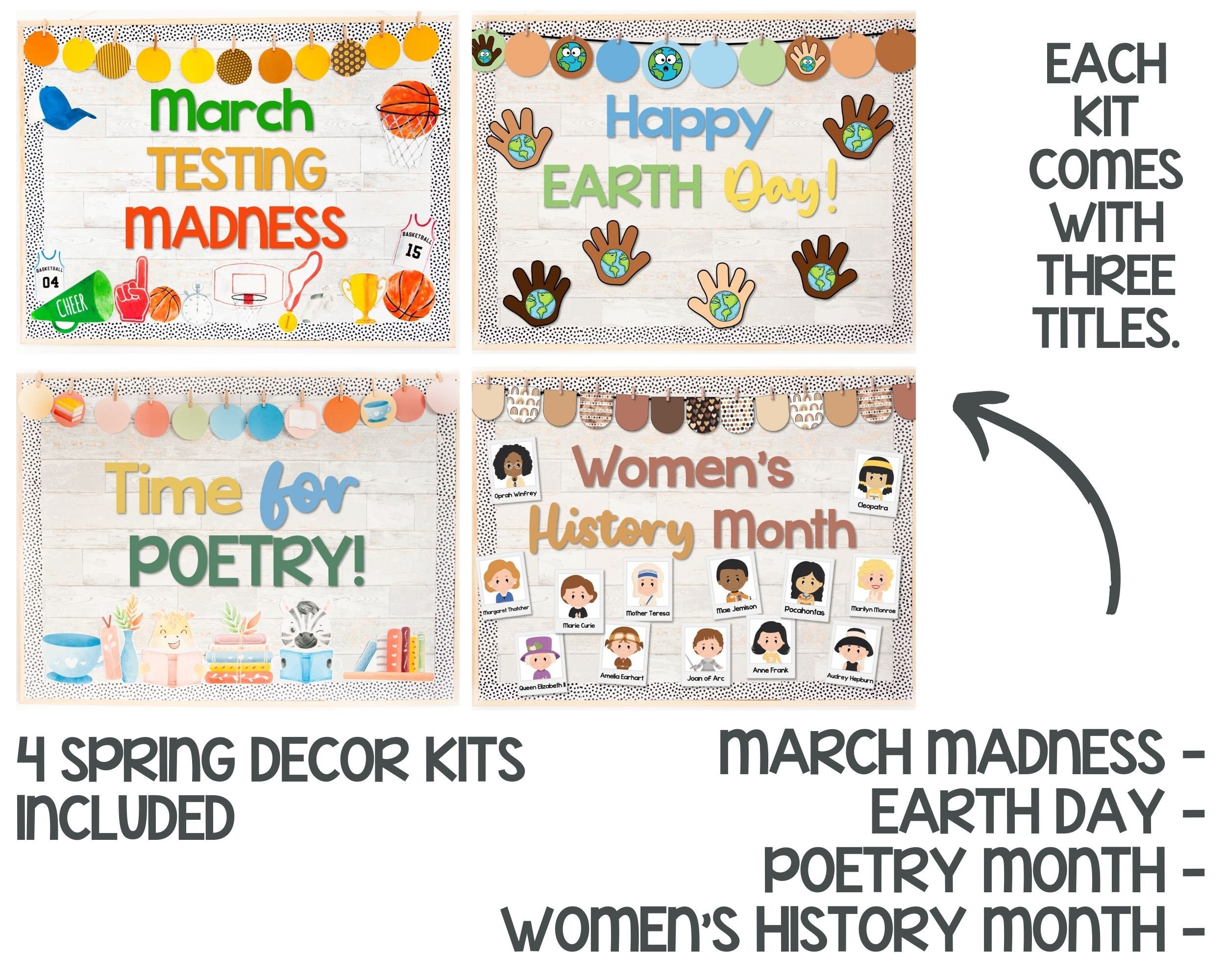 Spring Classroom Decor Kits Bundle Women's History Month, Earth Day ...