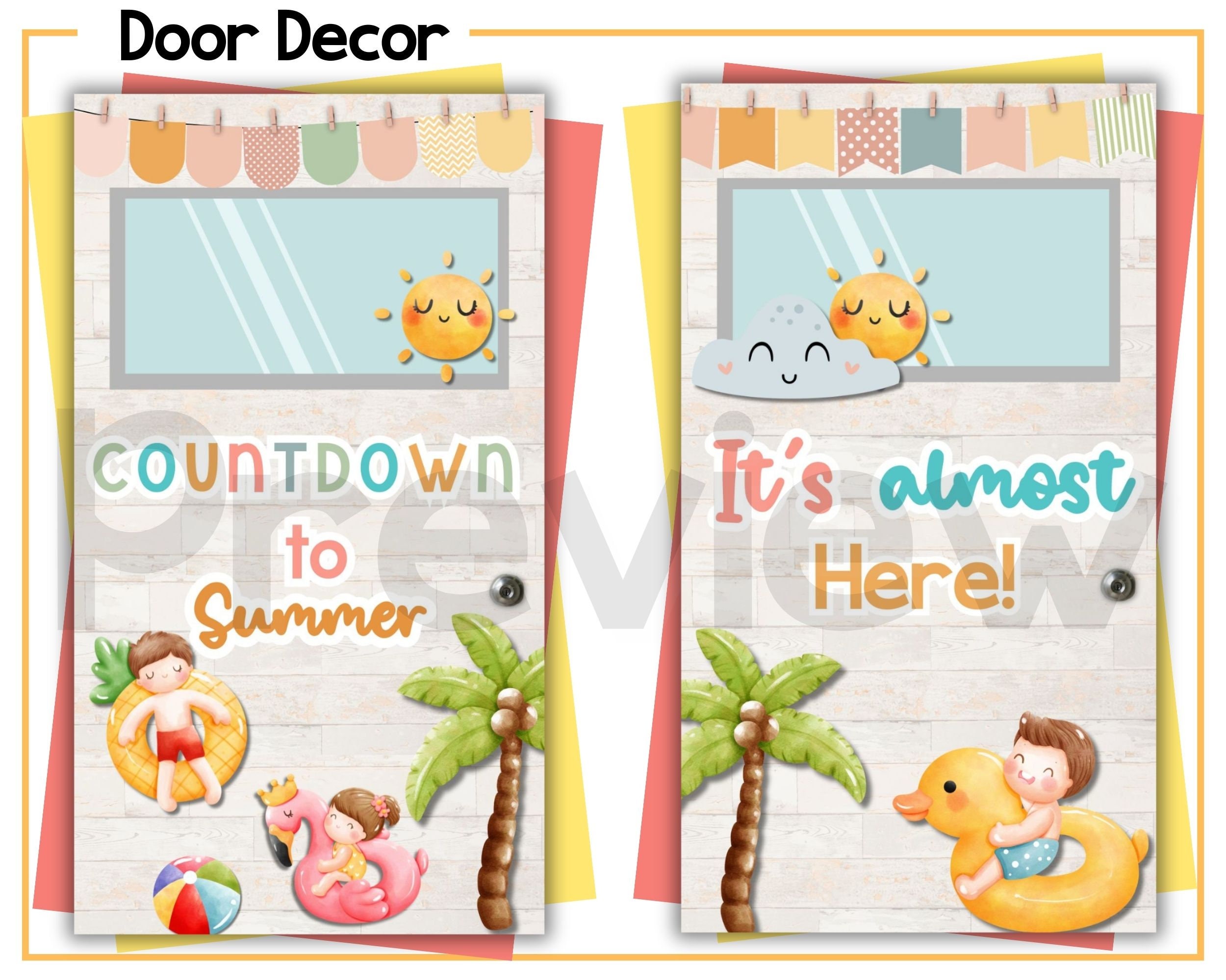 Countdown to Summer Classroom Decor Kit Summer Kids Watercolor Themed ...