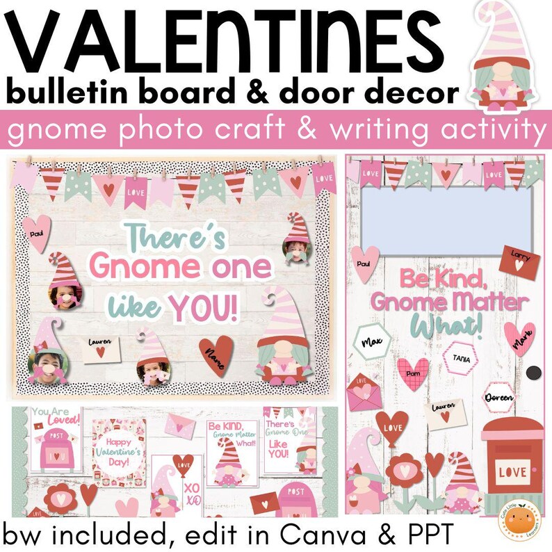 Valentine's Day Bulletin Board and Door Decor, Gnome Theme, Photo Craft ...