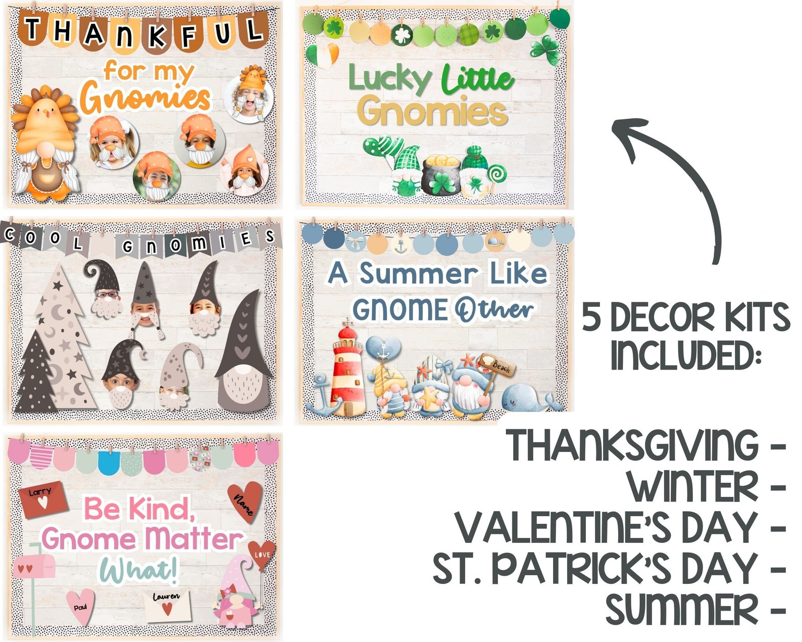 Gnomes Decor Kits Bundle, Year-round Classroom Decor Bundle, Editable ...