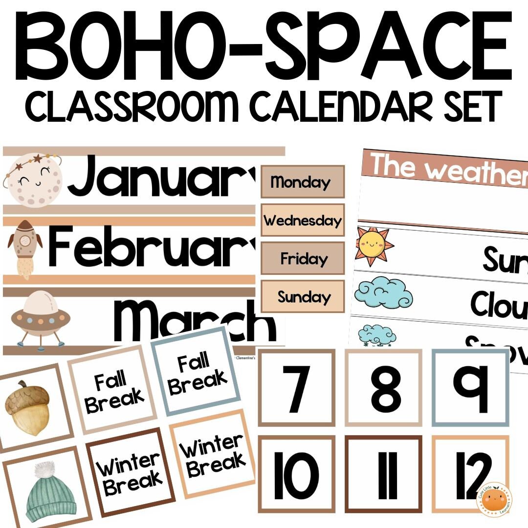 Classroom Calendar Boho Space Themed Back to School Bulletin - Etsy