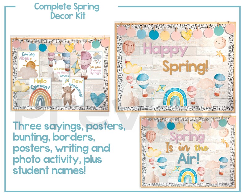 Hot Air Balloons Spring Bulletin Board & Interactive Classroom - Etsy