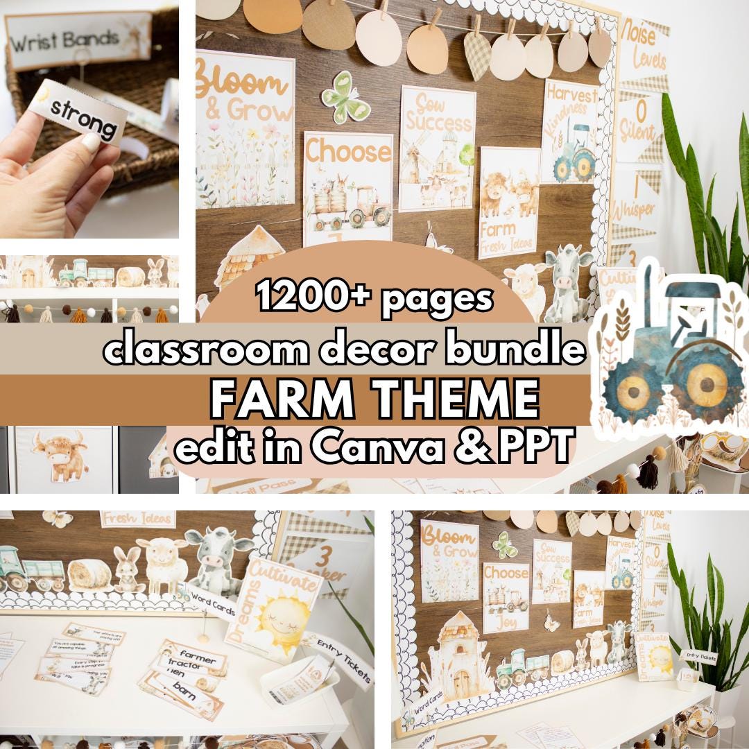 Farm Classroom Decor Bundle Editable Farmhouse Bulletin Board Back to ...