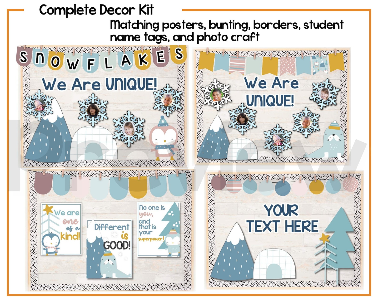Snowflake Winter Bulletin Board & Classroom Decor Kit Editable Being ...