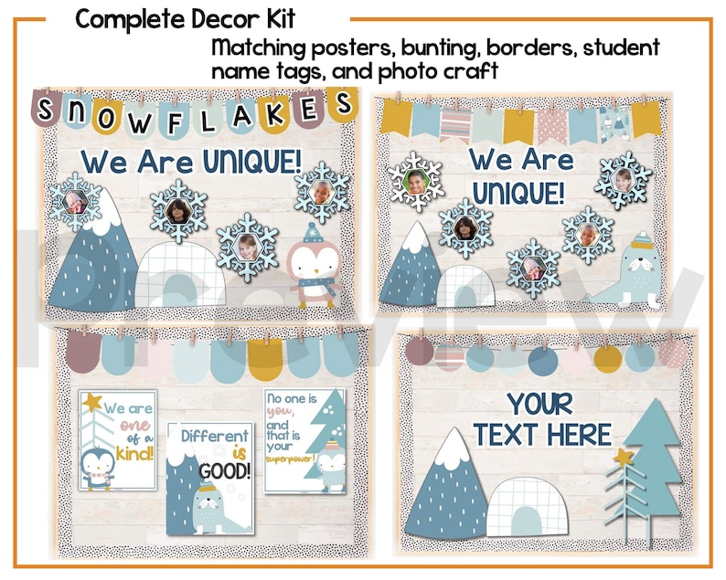 Snowflake Winter Bulletin Board & Classroom Decor Kit Editable Being ...