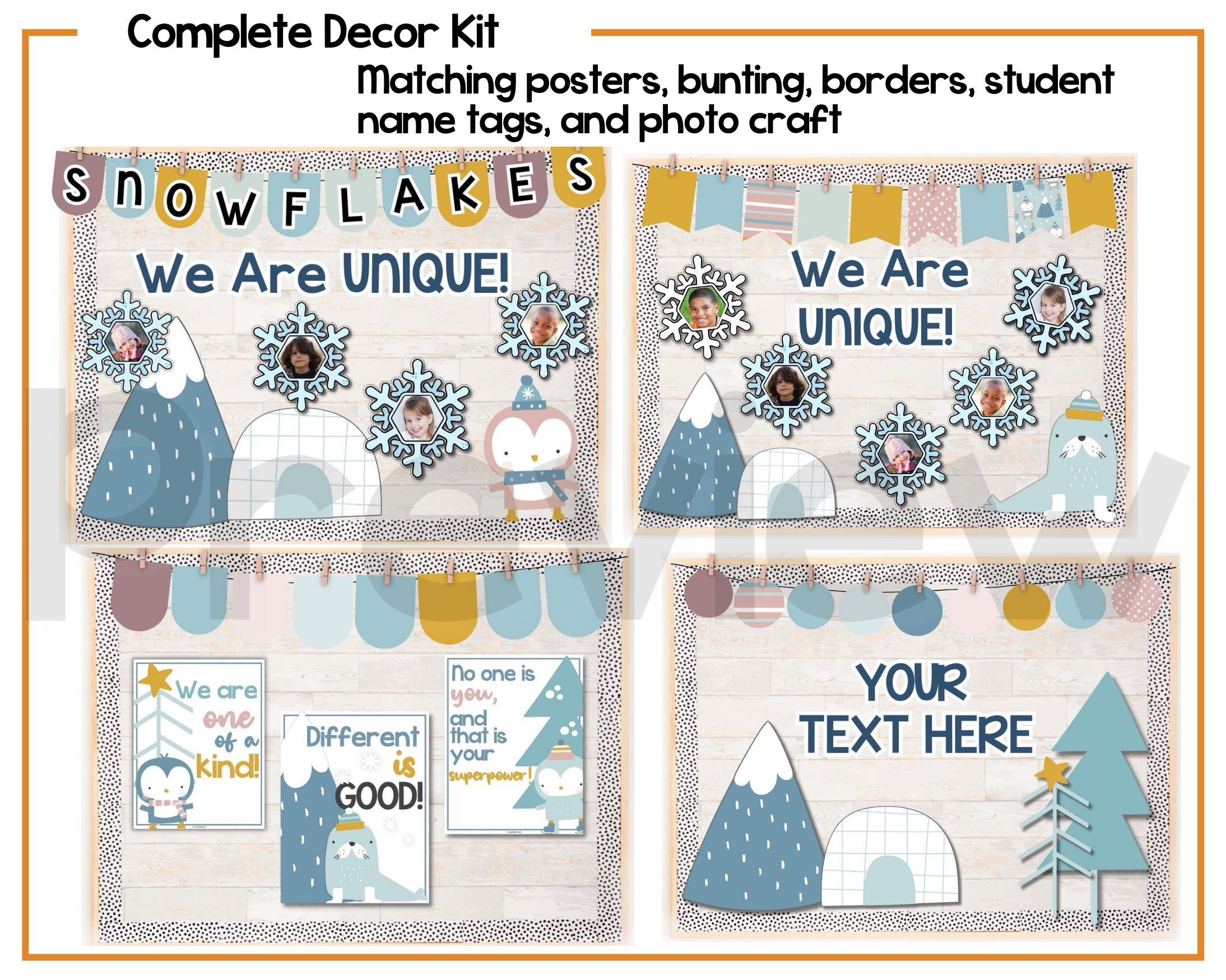 Snowflake Winter Bulletin Board & Classroom Decor Kit Editable Being ...