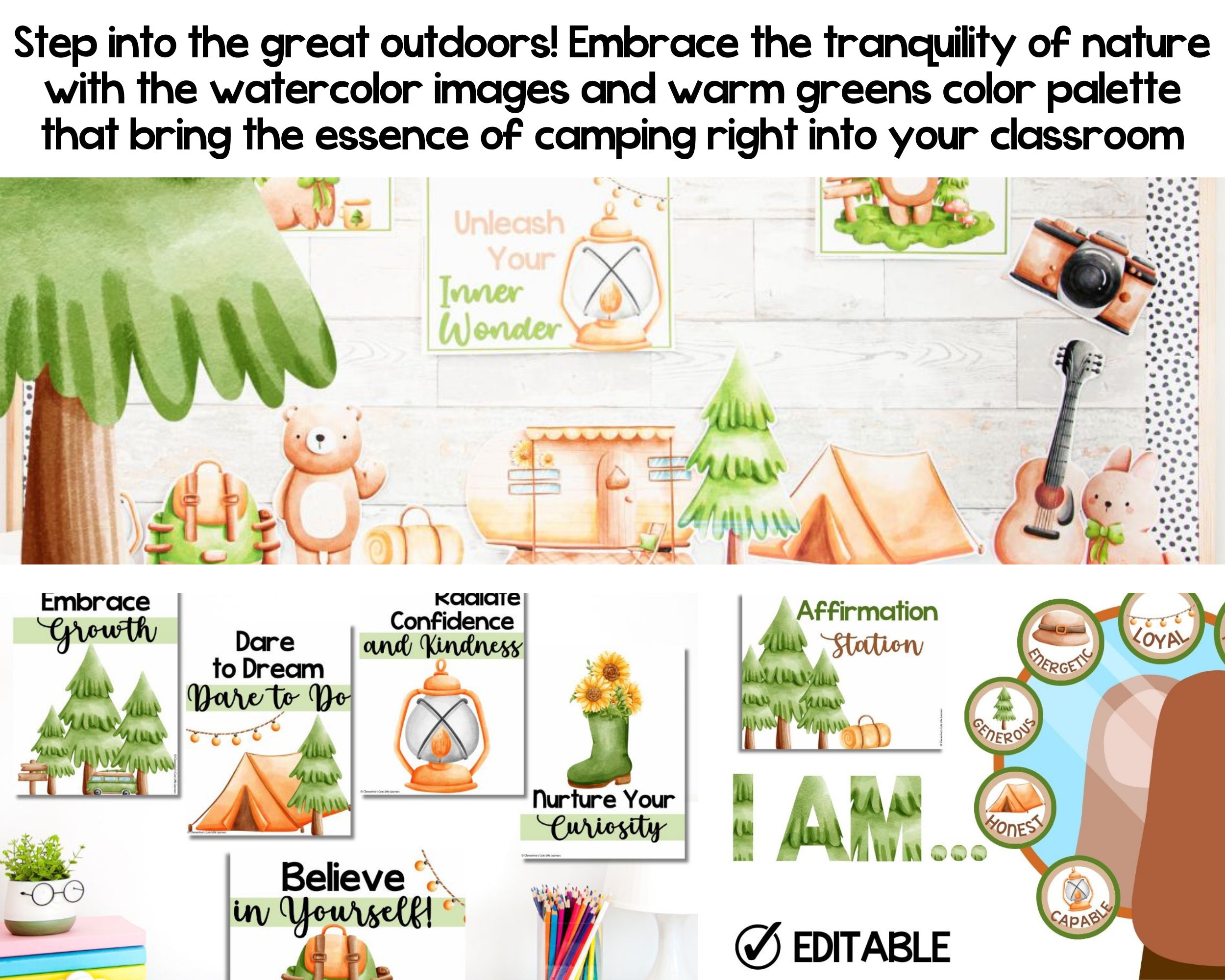 Camping Editable Classroom Decor Bundle, Bulletin Boards, Back to ...