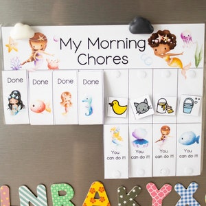 Printable Chore Charts Mermaid Themed, Editable Visual Schedule & Chore ...