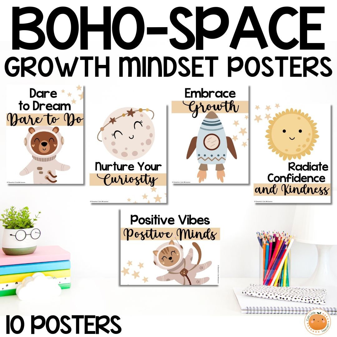 Boho-space Themed Growth Mindset Posters Motivational Notes, Bulletin ...