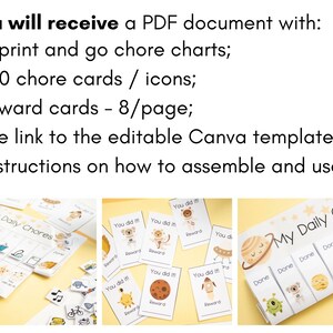 Boho Space Printable Chore Charts, Editable Visual Schedule & Chore ...