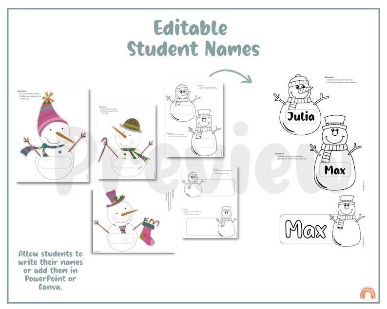 Winter Snowmen Bulletin Board & Classroom Decor Editable - Etsy