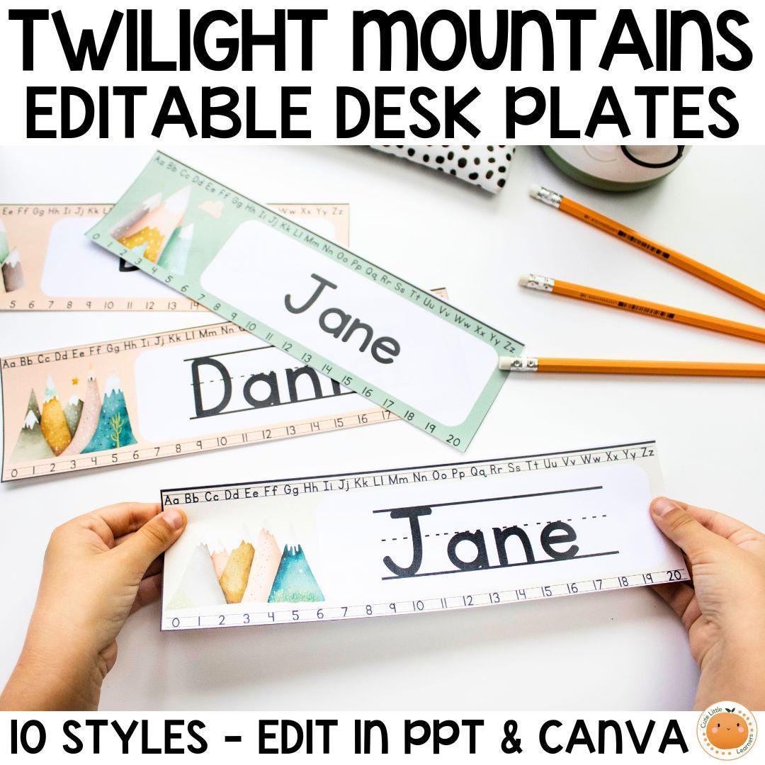 Editable Desk Name Tags With Letters and Numbers Twilight Mountains ...
