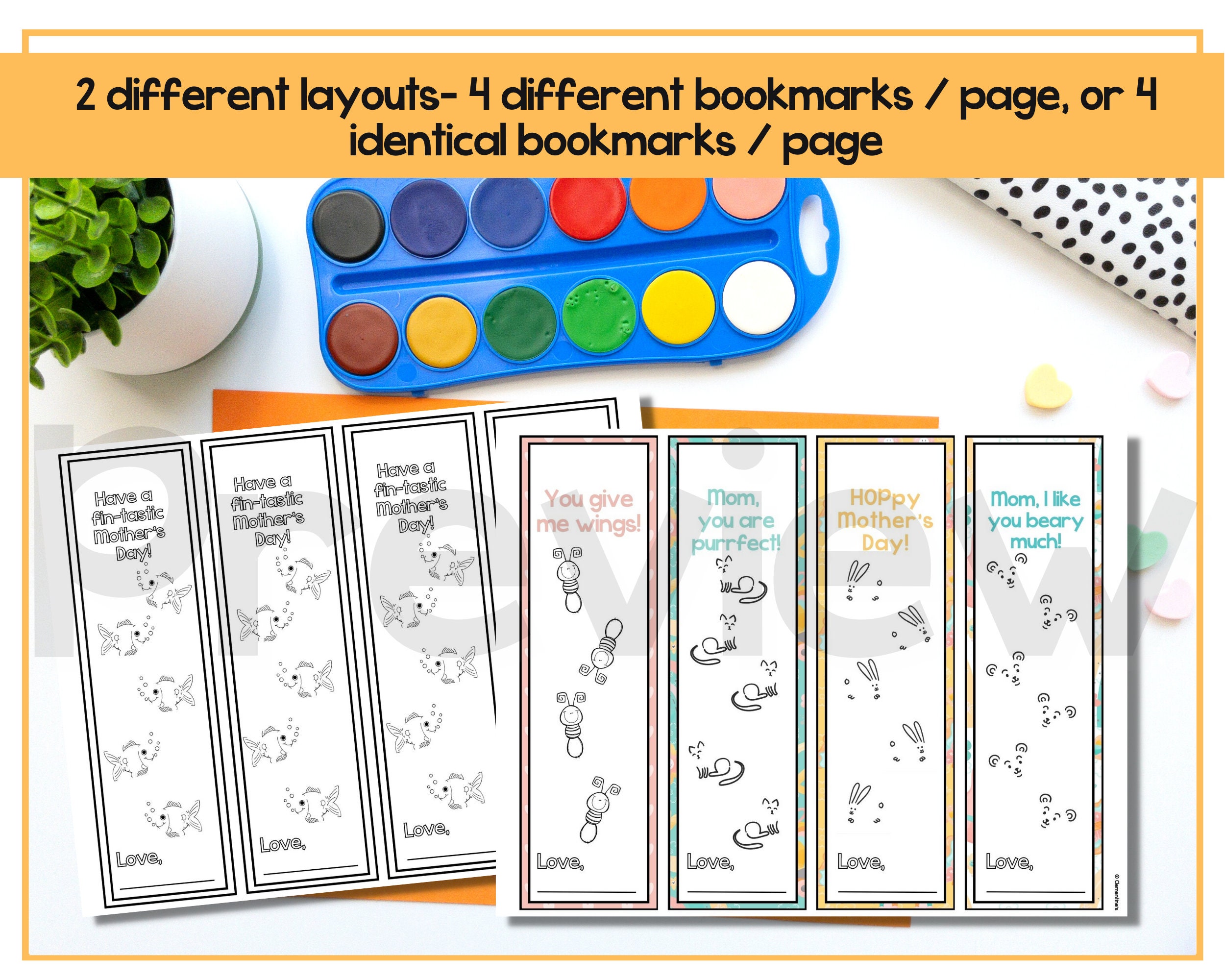 Mother's Day Craft Fingerprint Bookmarks, Print-and-go Templates in ...