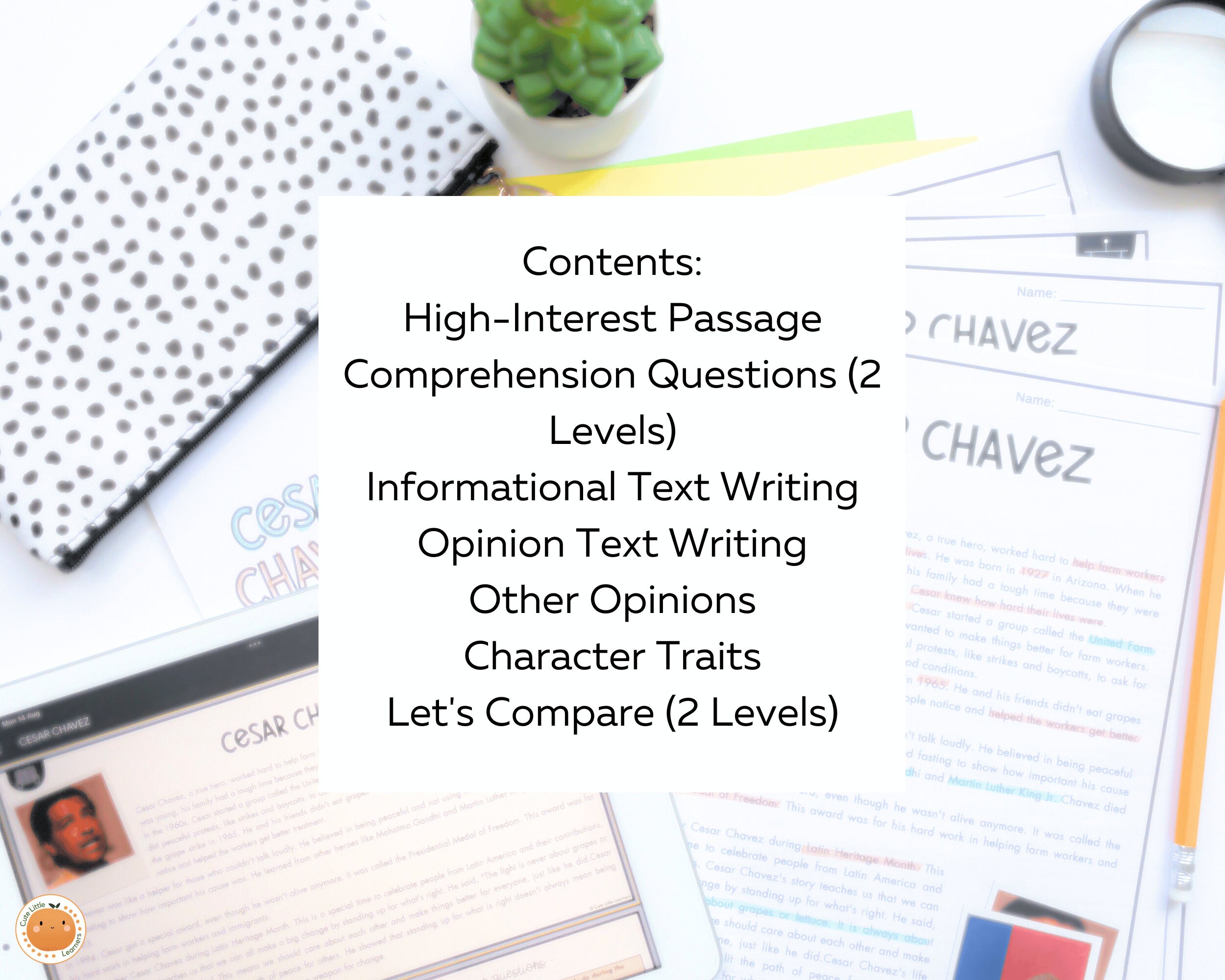 Cesar Chavez Printable Biography Pack, Reading Comprehension, Quote ...