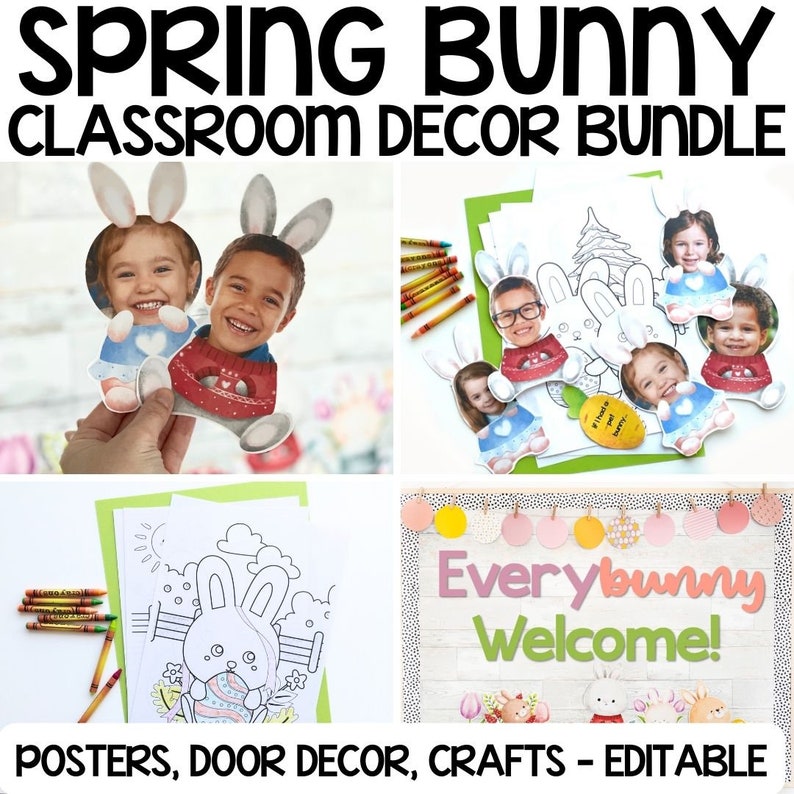 Spring Bunny Classroom Decor Bundle Bulletin Board, Posters, Door Decor ...