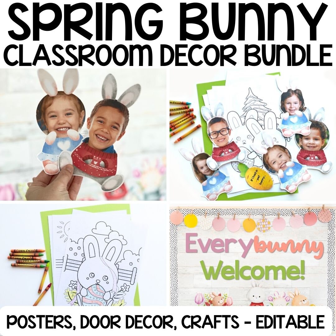 Spring Bunny Classroom Decor Bundle Bulletin Board, Posters, Door Decor ...