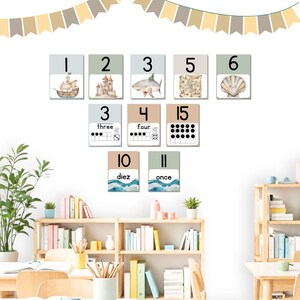 Marine Life Friends Themed Number Posters for Classroom Decor, Spanish ...