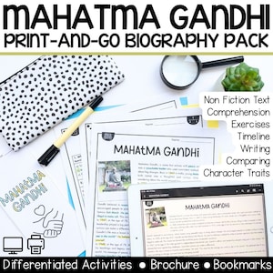 Mahatma Gandhi Printable Biography Pack, Reading Comprehension, Quote ...