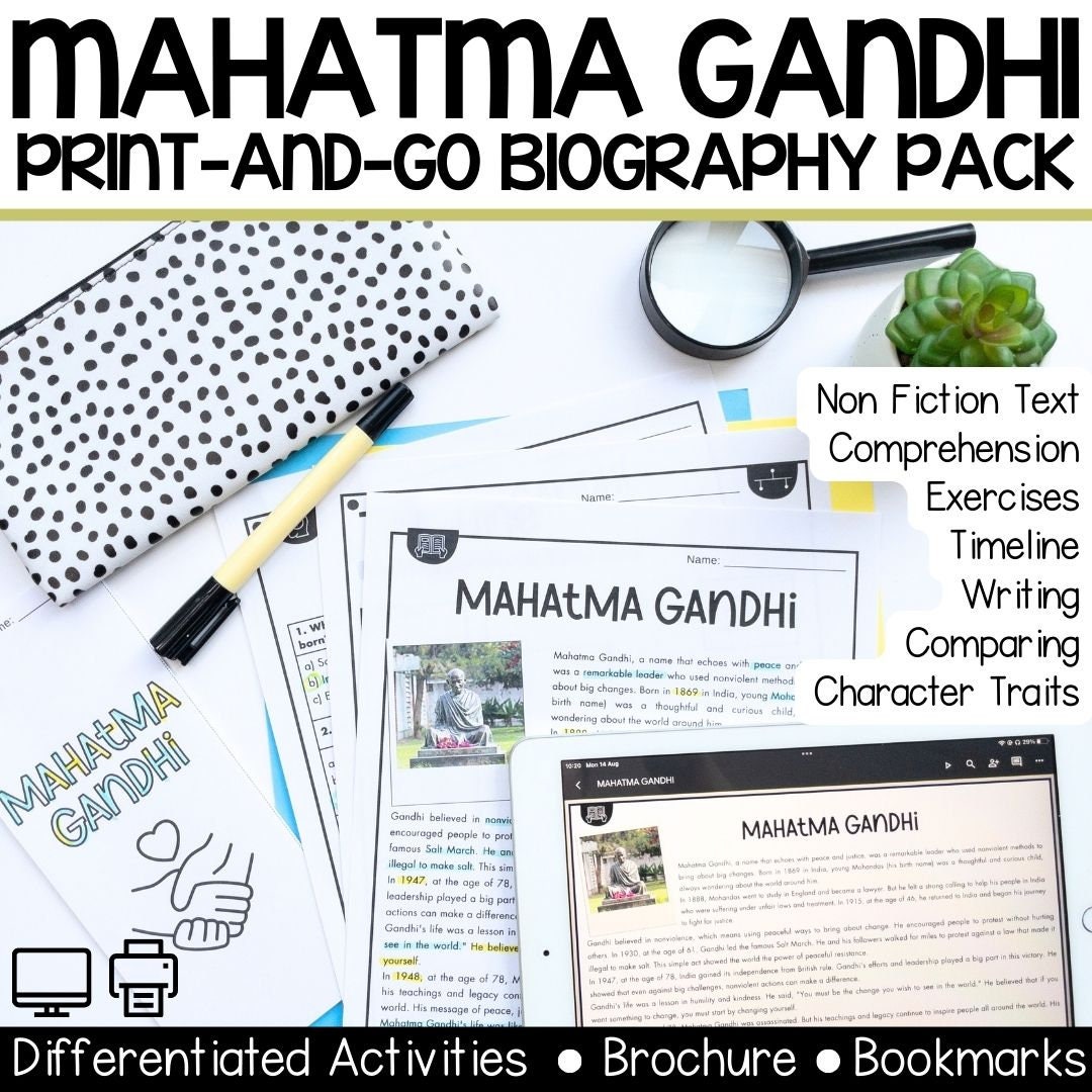 Mahatma Gandhi Printable Biography Pack, Reading Comprehension, Quote ...
