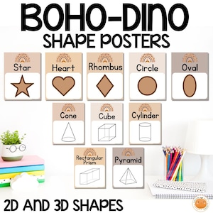 2D and 3D Shape Posters Boho-dinosaur Themed for Bulletin Boards and ...