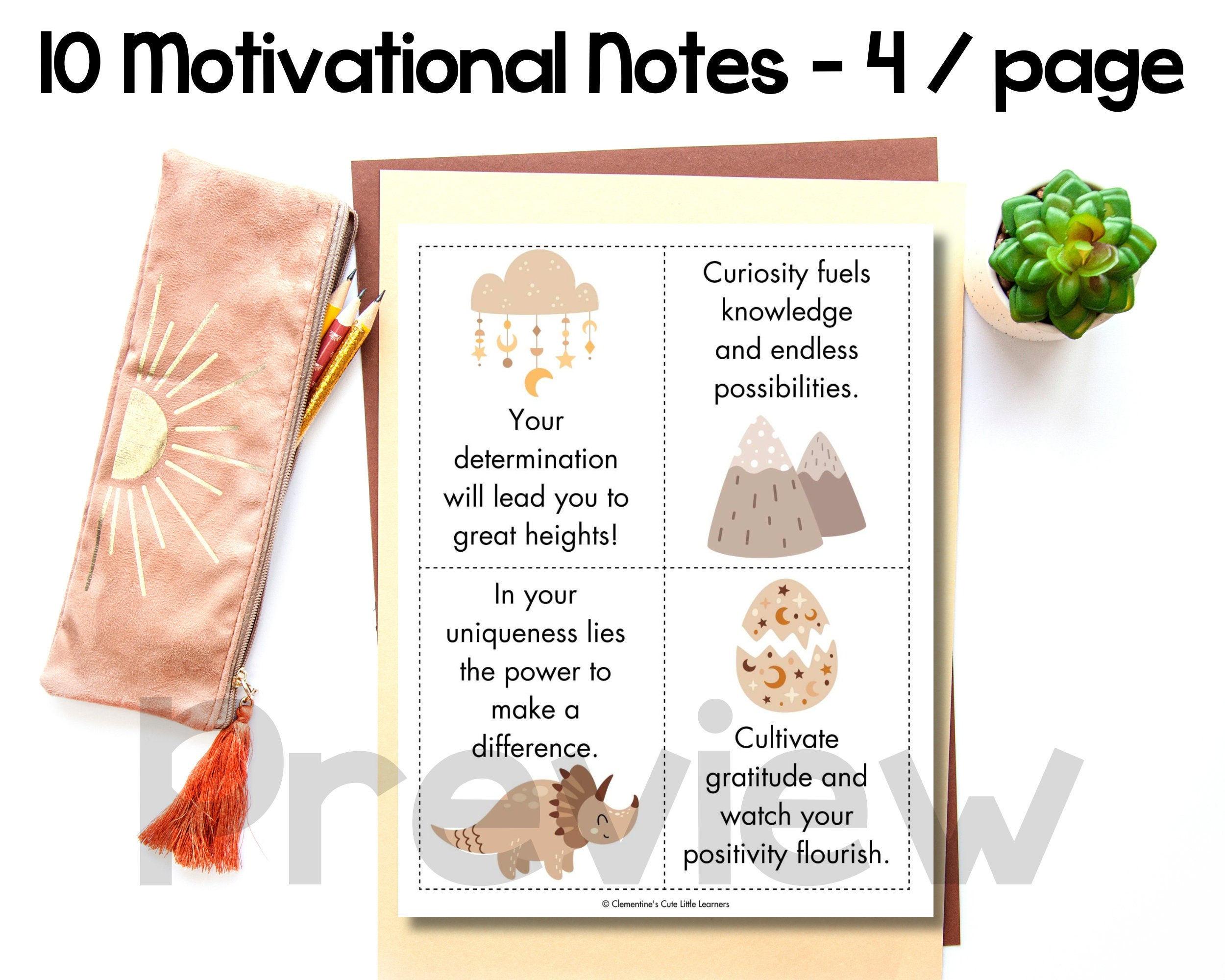 Boho-dinosaurs Themed Growth Mindset Posters Motivational Notes ...