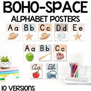 Alphabet Posters Boho Space Themed Primary, Cursive & Decorative Fonts ...