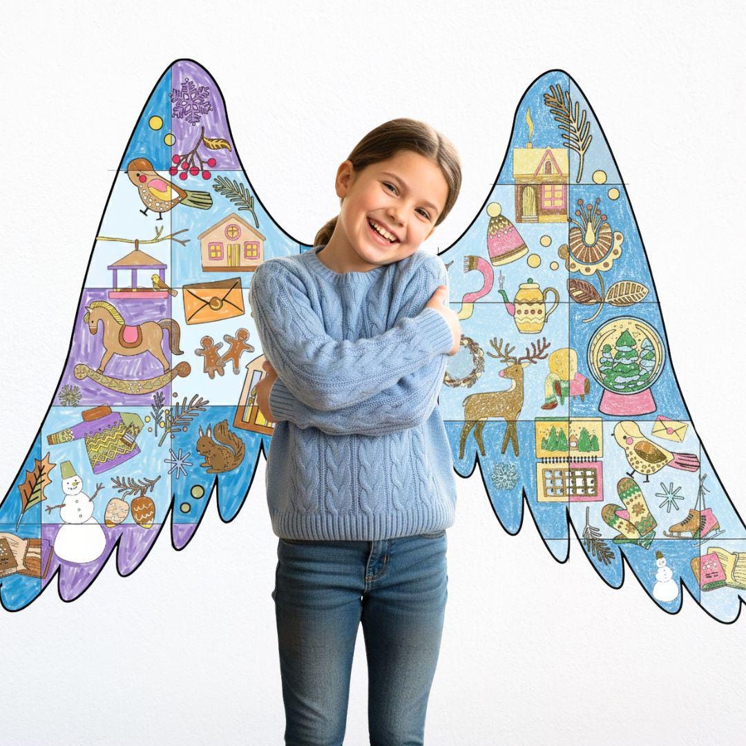 Winter Angel Wings Collaborative Poster | Printable Coloring Mural for ...