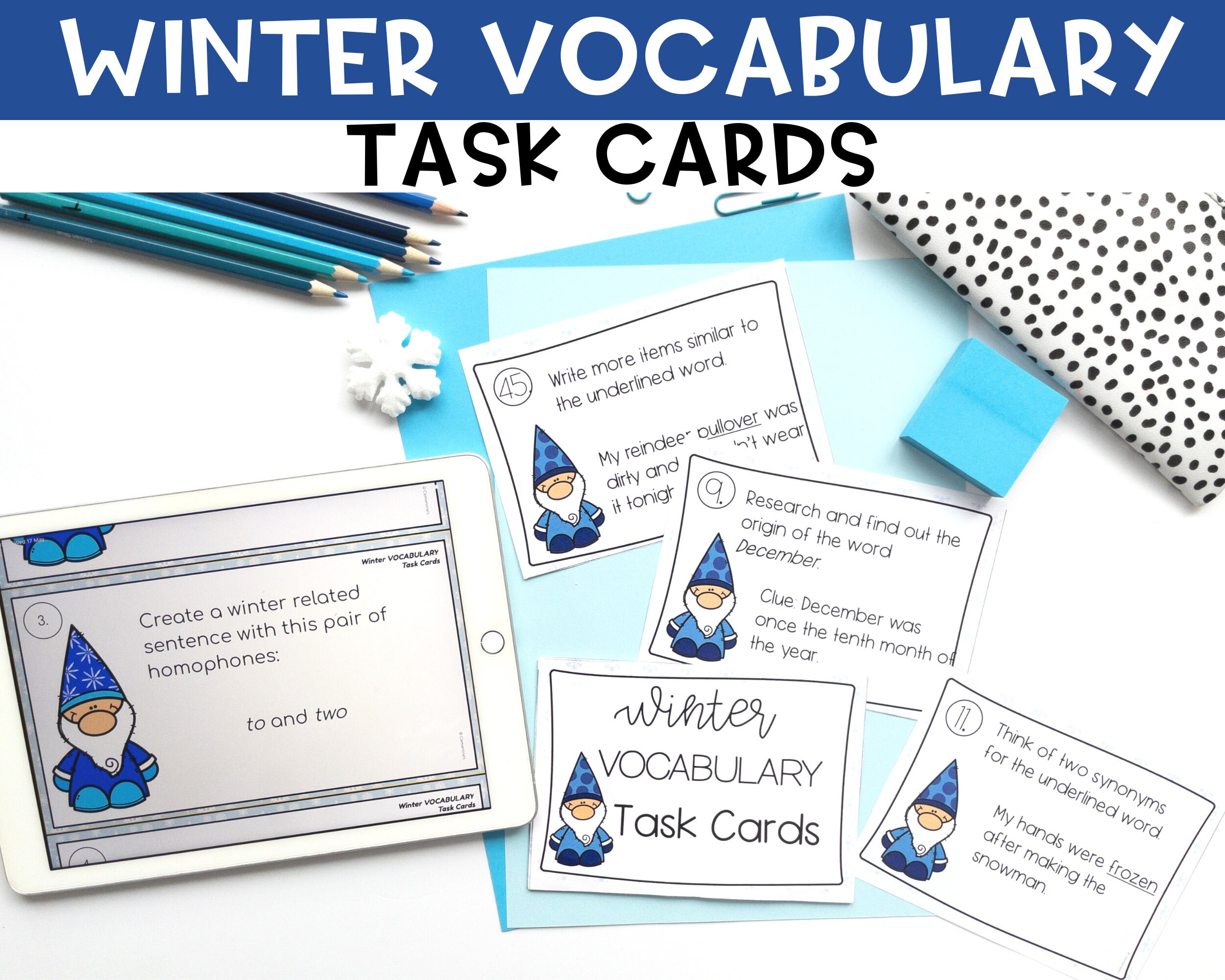 Winter Themed Vocabulary Task Cards for English Learners Print and Go ...