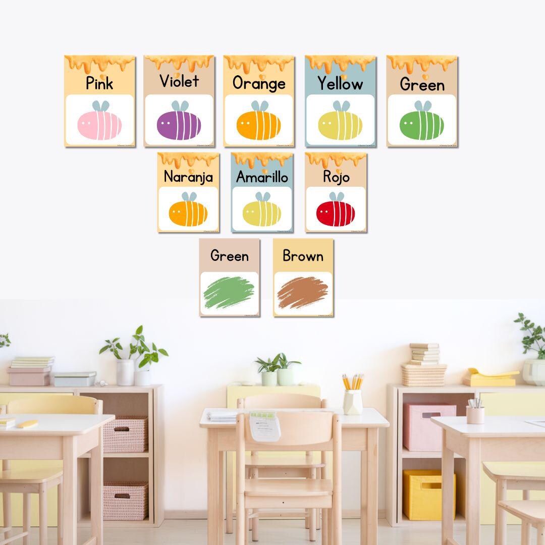 Bee Color Posters English & Spanish for Classroom Decor and Bulletin ...