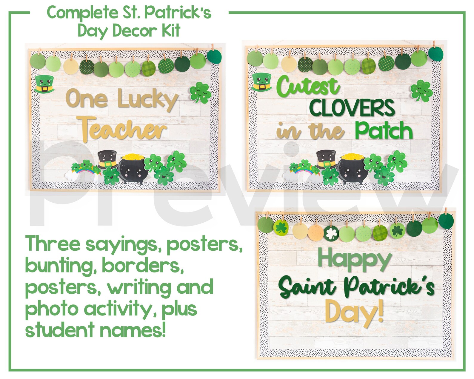 St. Patrick’s Day Clovers Bulletin Board – Interactive Classroom Decor ...
