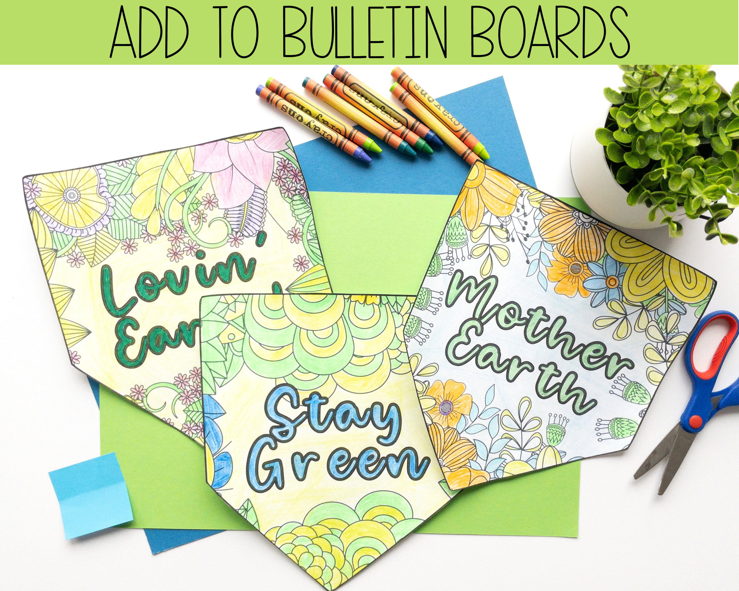 Earth Day Coloring Activity Coloring Quotes and Zentangle Bunting for ...