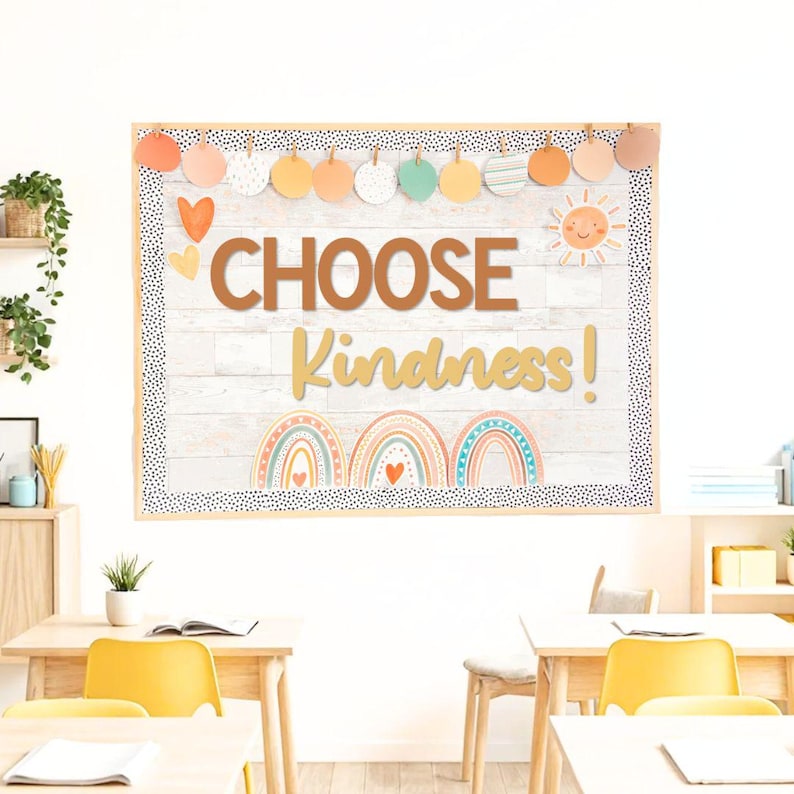 Kindness Bulletin Board Idea – Boho Rainbow Classroom, Printable Door ...