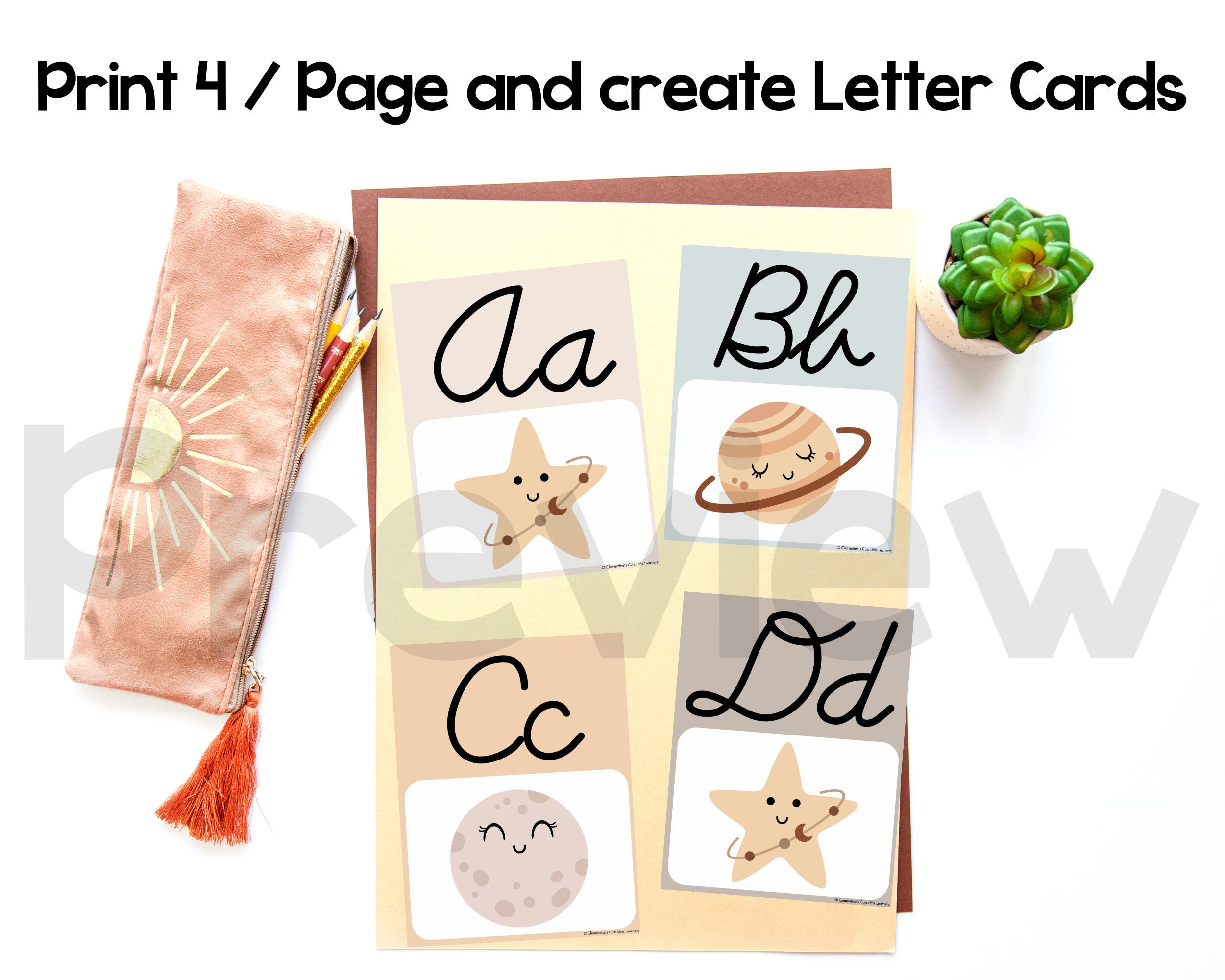 Alphabet Posters Boho Space Themed Primary Cursive & - Etsy