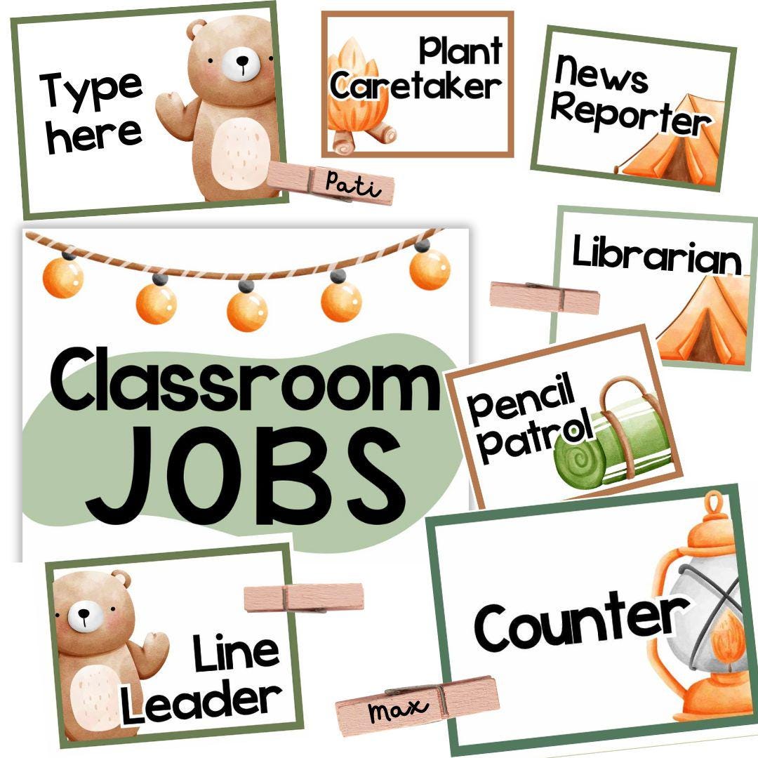 Camping Classroom Jobs Display, Editable, Bulletin Board & Classroom ...