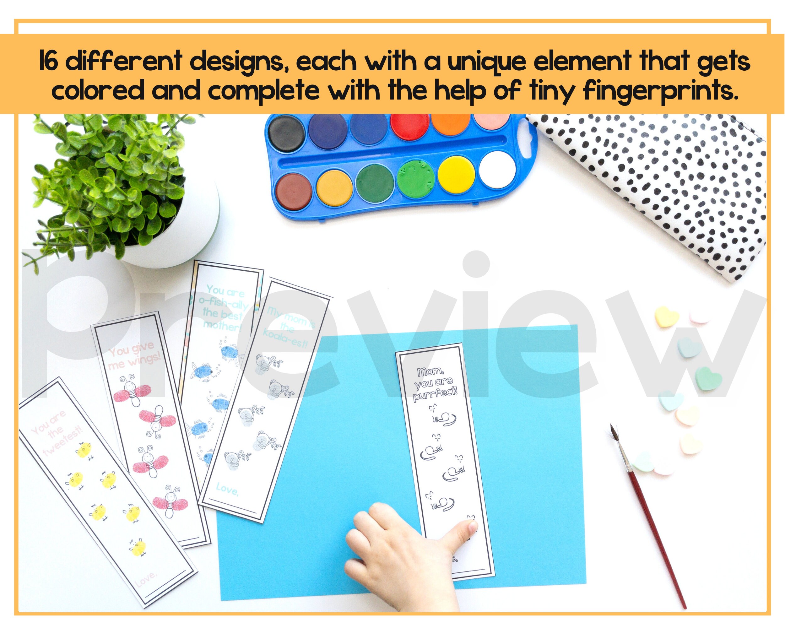 Mother's Day Craft Fingerprint Bookmarks, Print-and-go Templates in ...