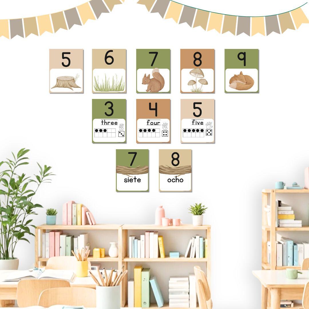 Woodland Friends Themed Number Posters for Classroom Decor, Spanish ...